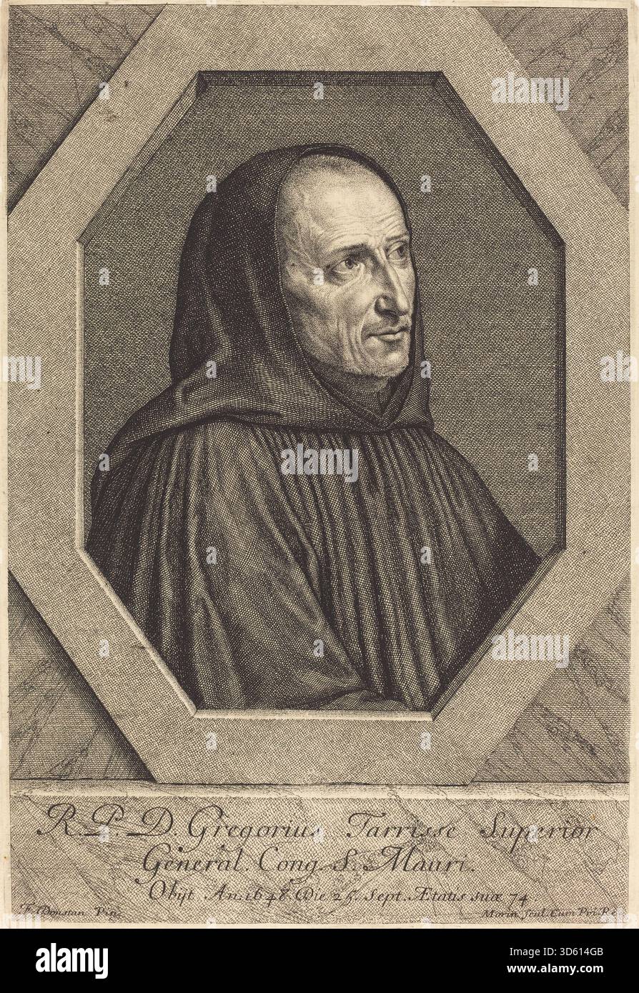Engraving by Jean Morin depicting Dom Jean Gregoire Tarrisse, showing ...
