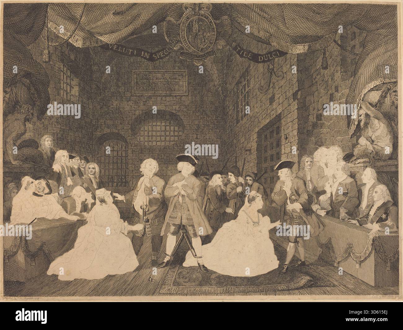Scene from Act III of the Beggar's Opera showing costumed characters in ...