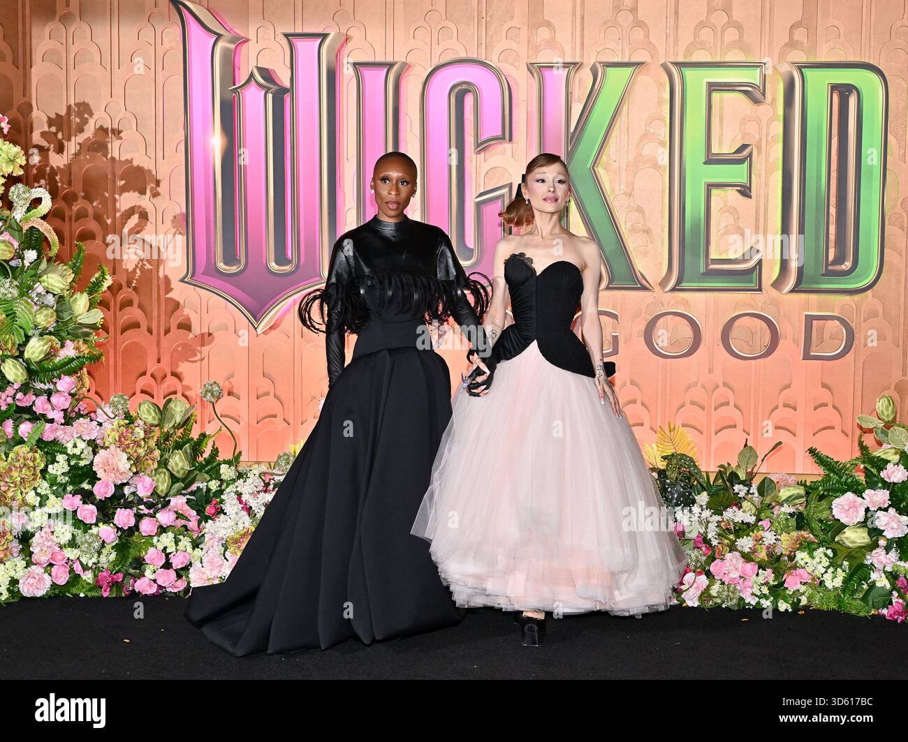 Cynthia Erivo, left, and Ariana Grande attend the premiere of "Wicked ...
