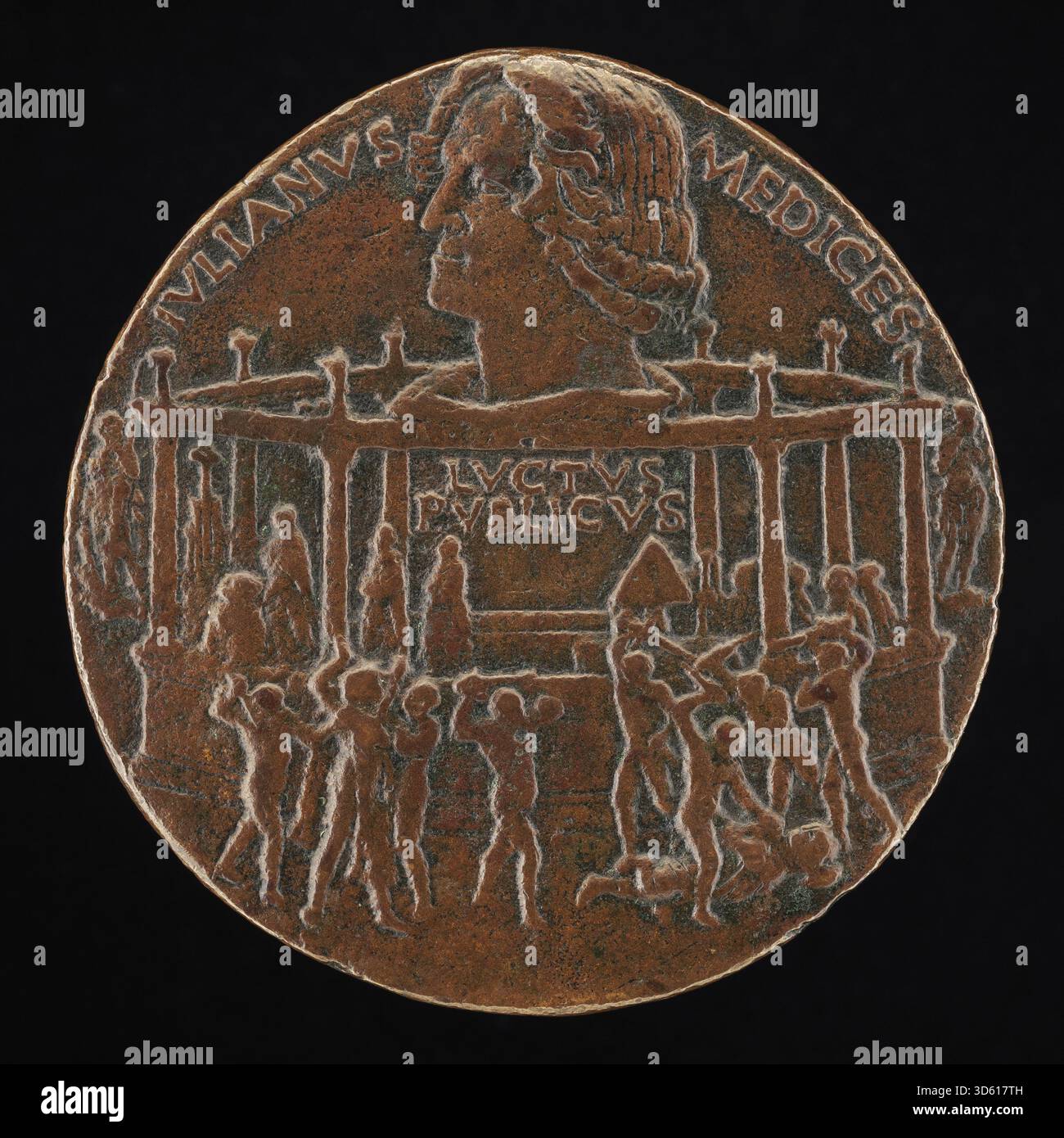 This reverse medal shows the assassination of Giuliano I de' Medici ...