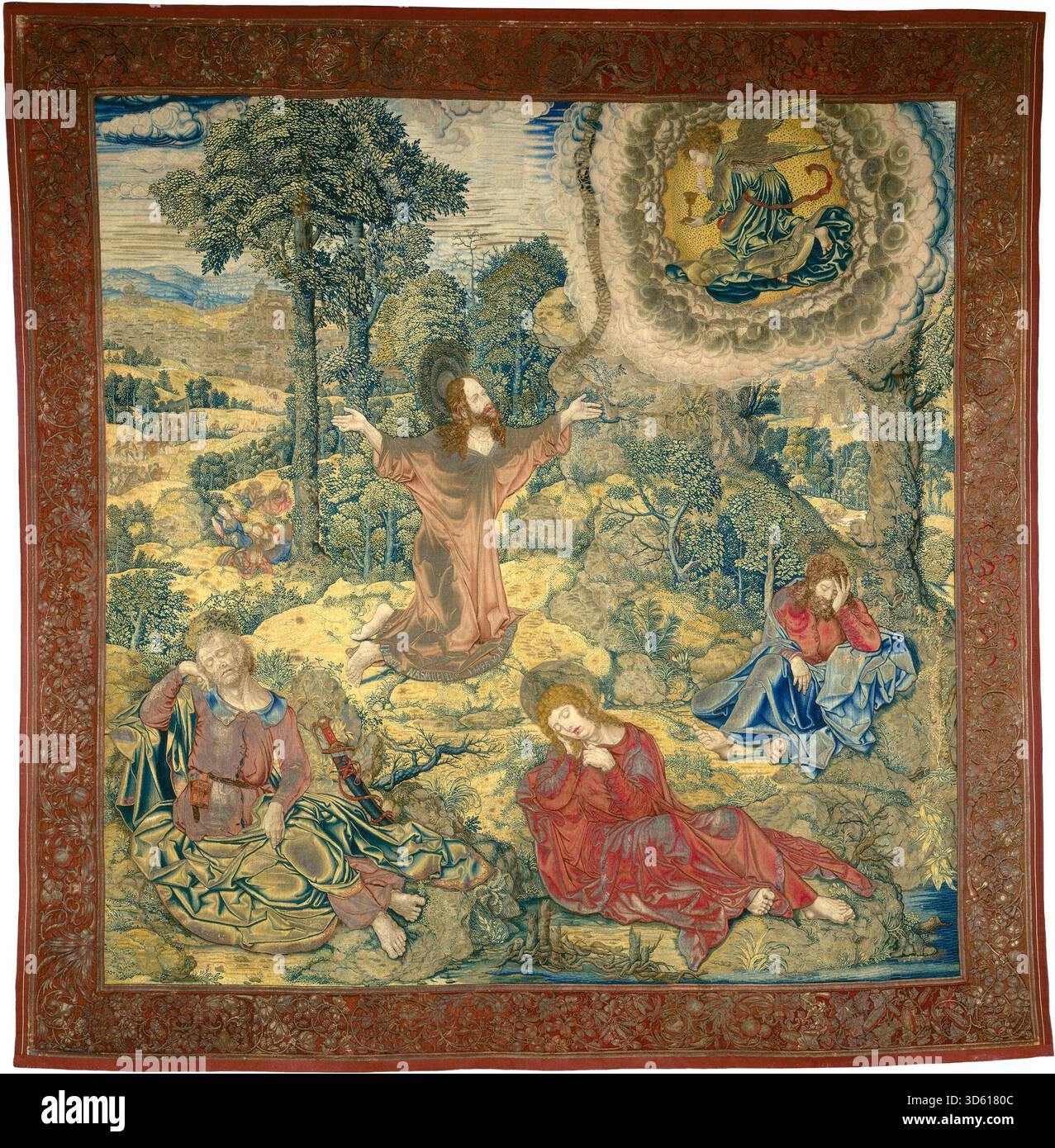 The tapestry depicts the Garden of Gethsemane, showing Jesus praying ...