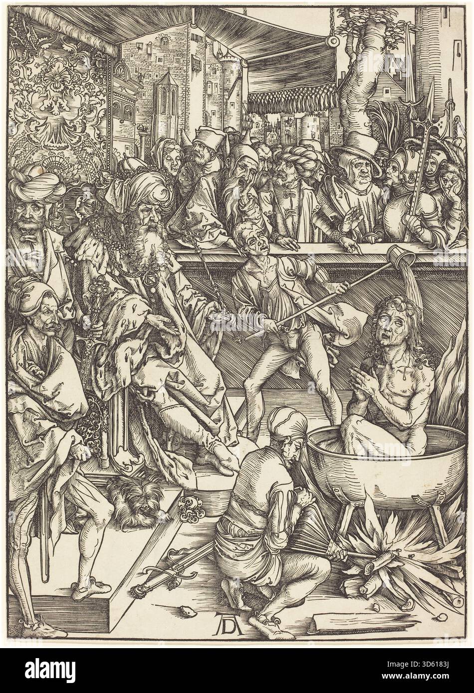 This work by Albrecht Dürer shows Saint John being martyred, depicting ...