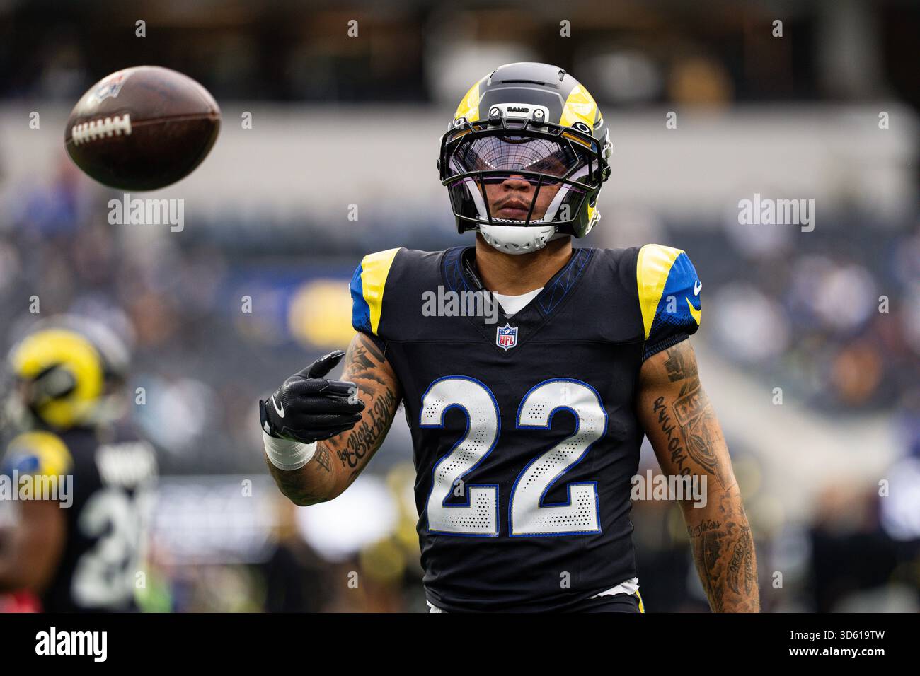 Los Angeles Rams running back Blake Corum (22) during pregame of a NFL ...