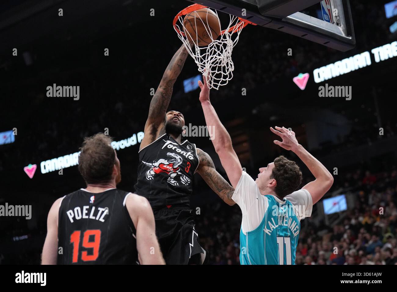 Toronto Raptors forward Brandon Ingram (3) dunks over Charlotte Hornets ...
