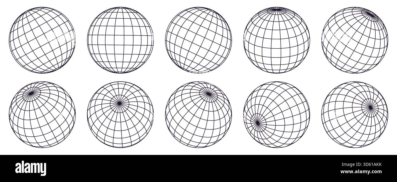 Globe grid spheres. Striped 3D spheres, geometry globe grid, earth ...
