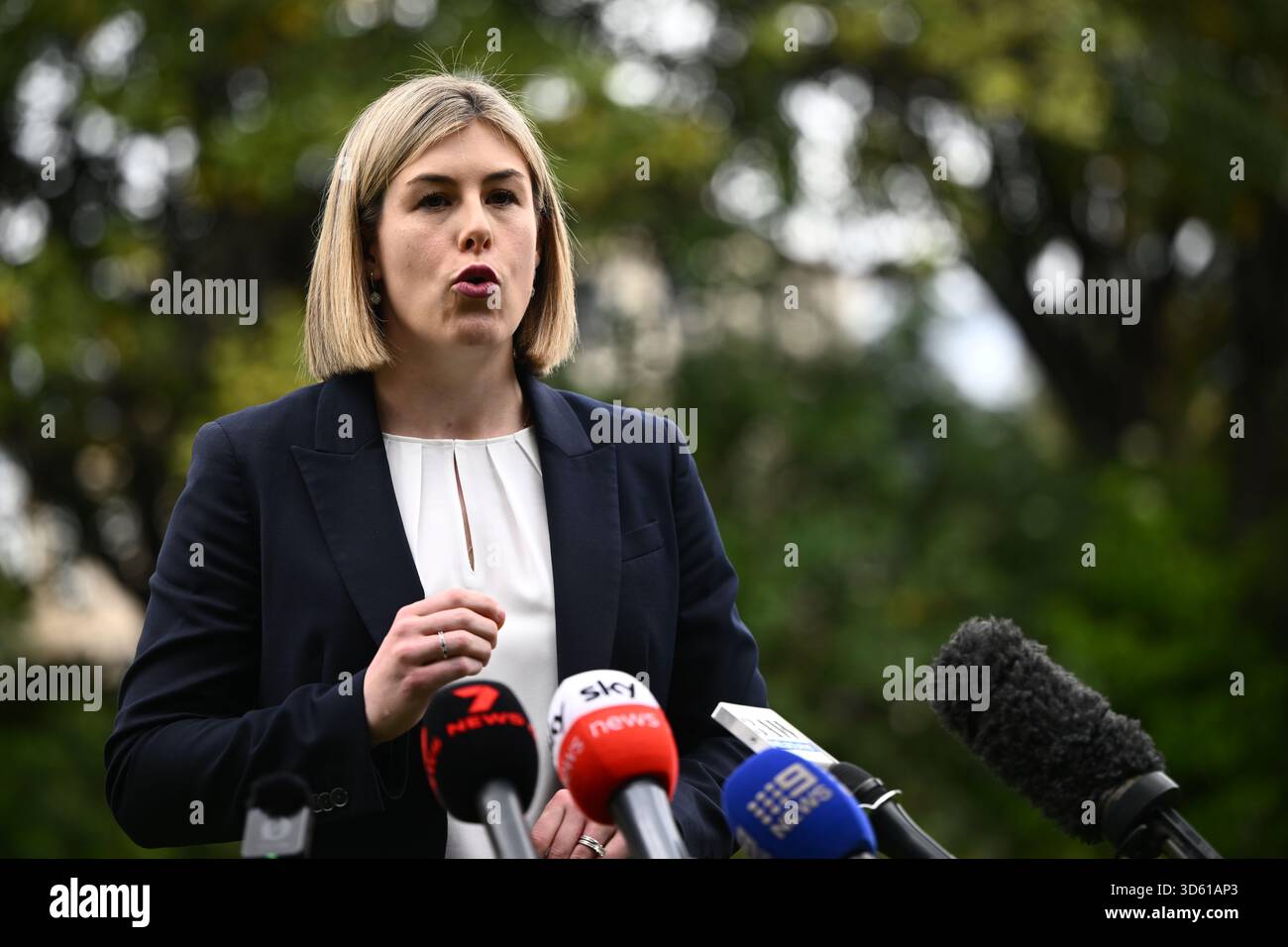Victorian Opposition Leader Jess Wilson speaks to media following a ...