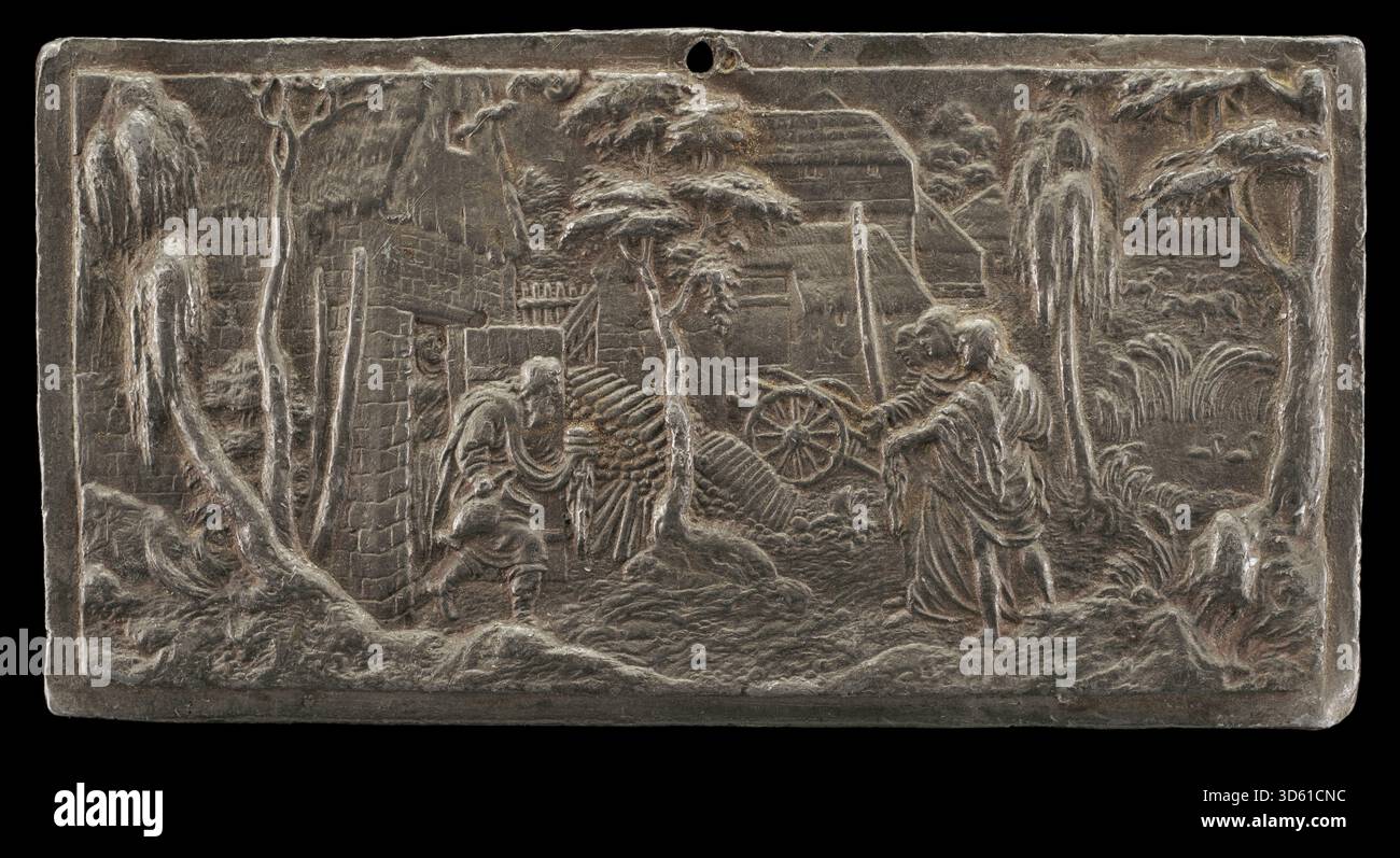 An artwork by Peter Flötner circa 1525–1535 showing Abraham welcoming ...