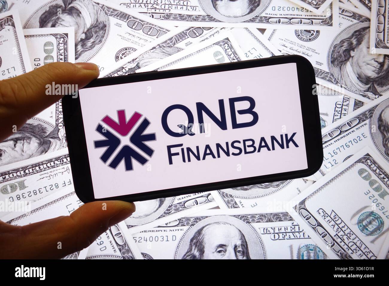 In this photo illustration, the QNB Finansbank company logo is seen ...