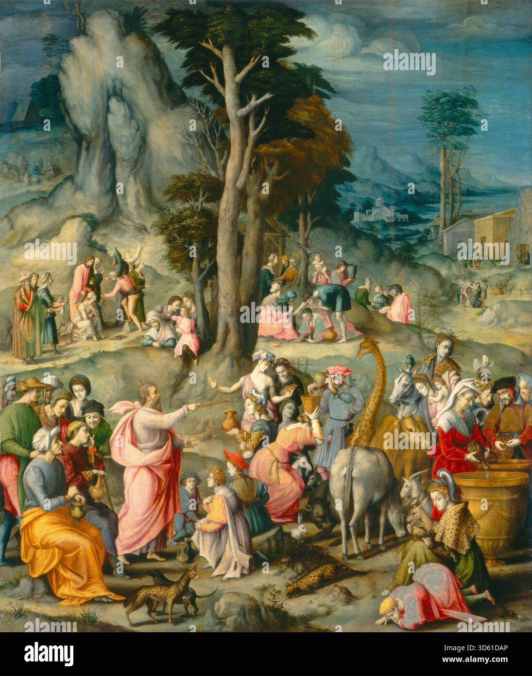 A painting illustrating the biblical scene of the Israelites gathering ...