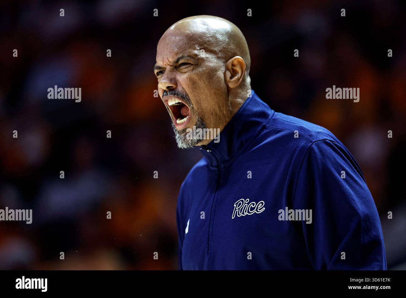 Rice head coach Rob Lanier yells to his players during the first half ...