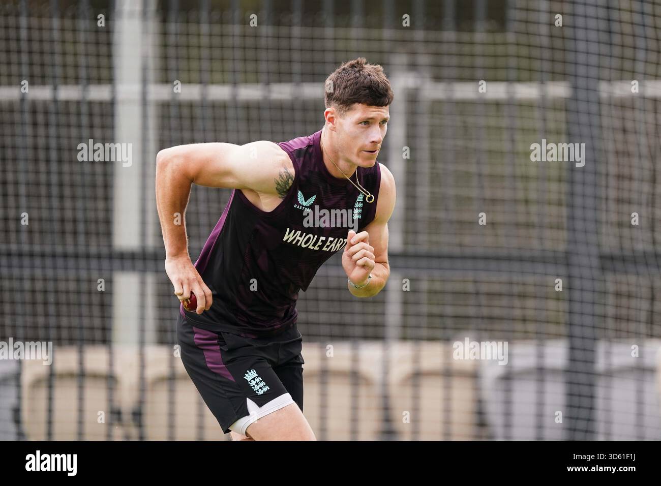 England’s Matthew Potts runs in to bowl during a nets session at the ...