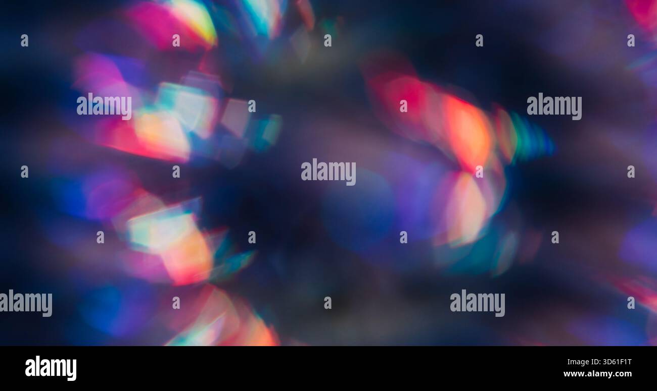 Blur reflection lens. Neon light leak. Color defocused kaleidoscope ...