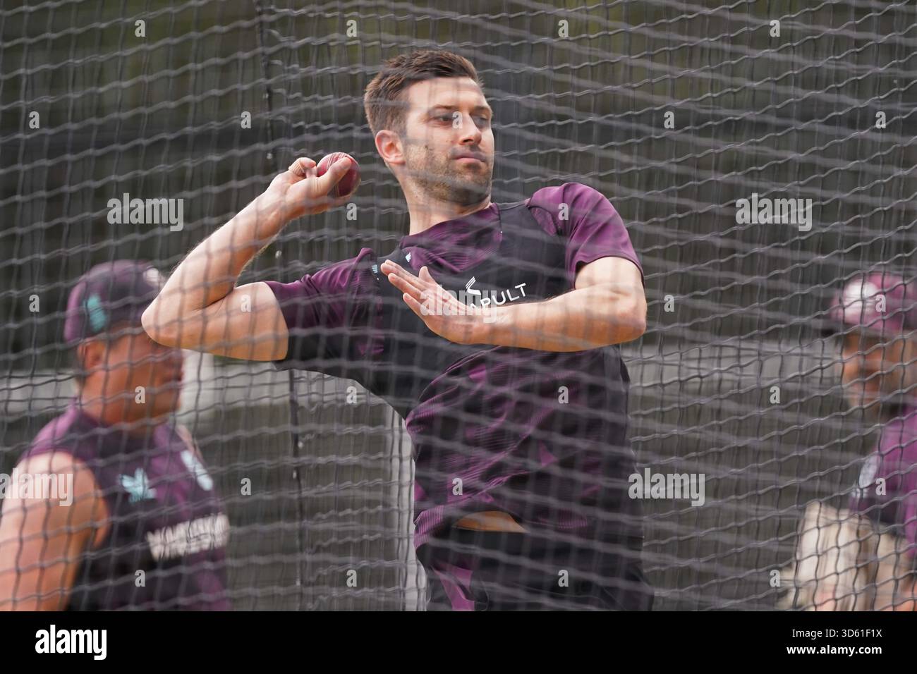 England’s Mark Wood bowls during a nets session at the Optus Stadium ...