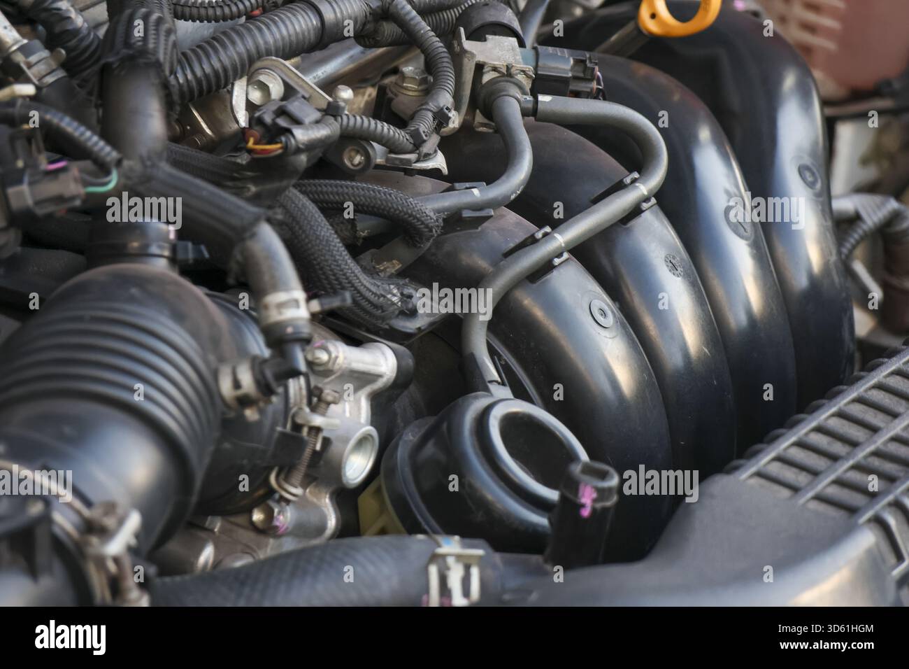 Close up detail of powerful car engine with automotive technology for ...