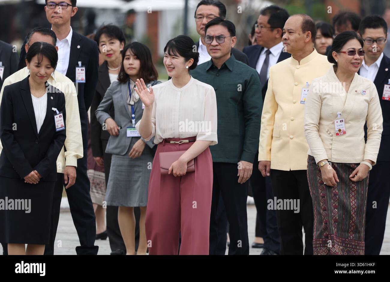 Japanese Princess Aiko, the eldest daughter of Emperor Naruhito and Empress Masako, waves to the ...