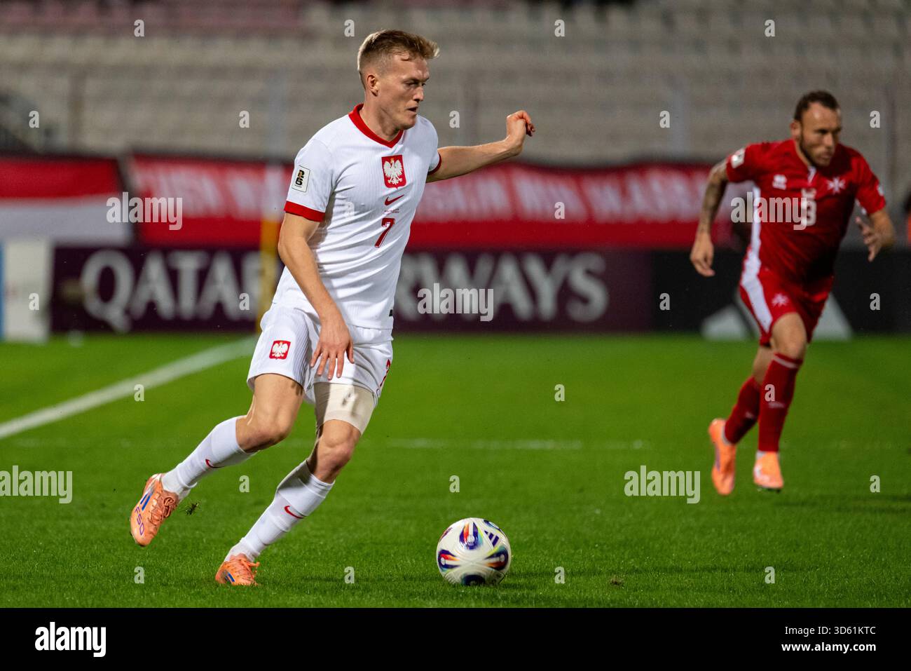 Karol ?widerski of Poland controls the ball during the FIFA World Cup 2026 European Qualifier ...