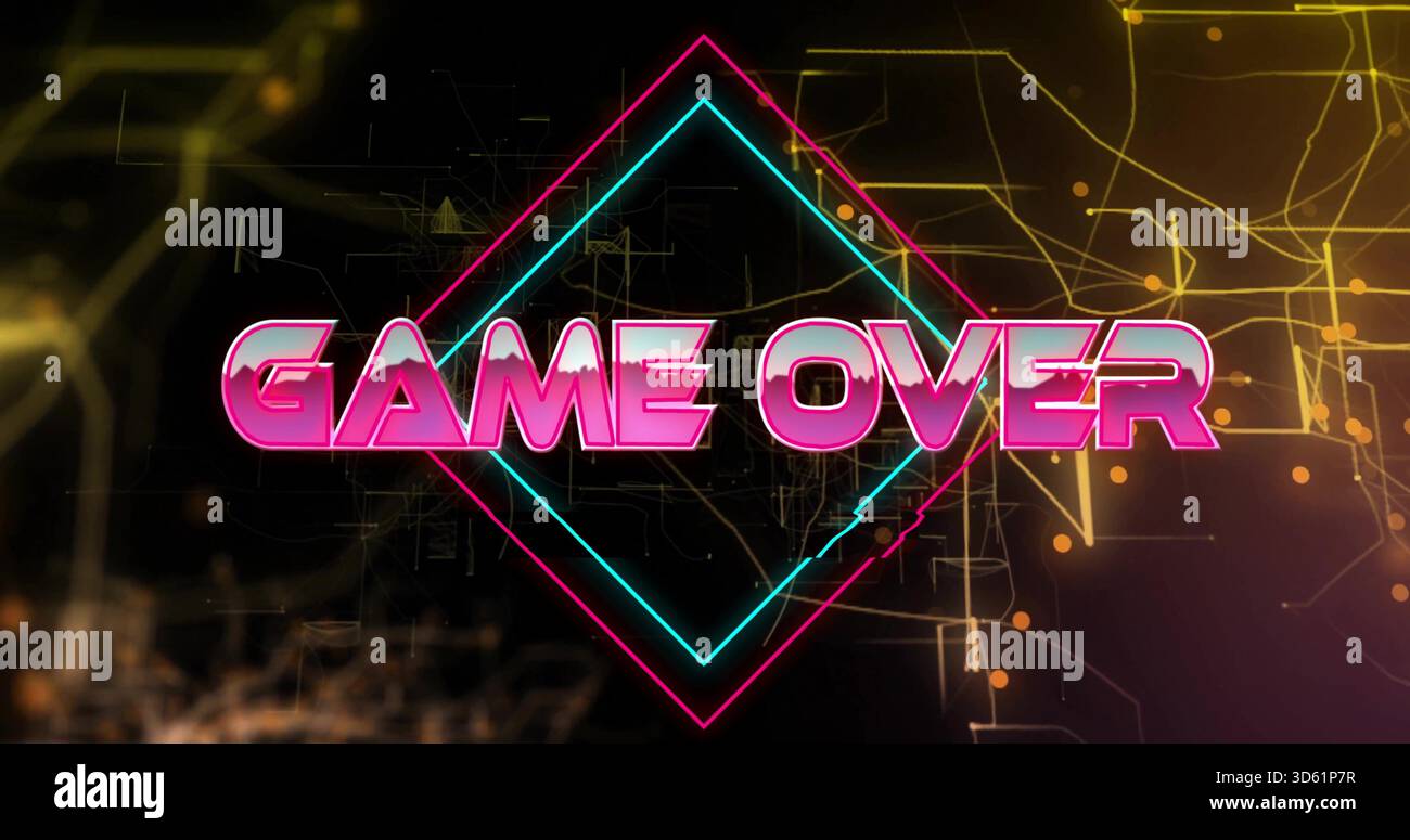 Displaying centered neon GAME OVER typography glowing in virtual arcade ...