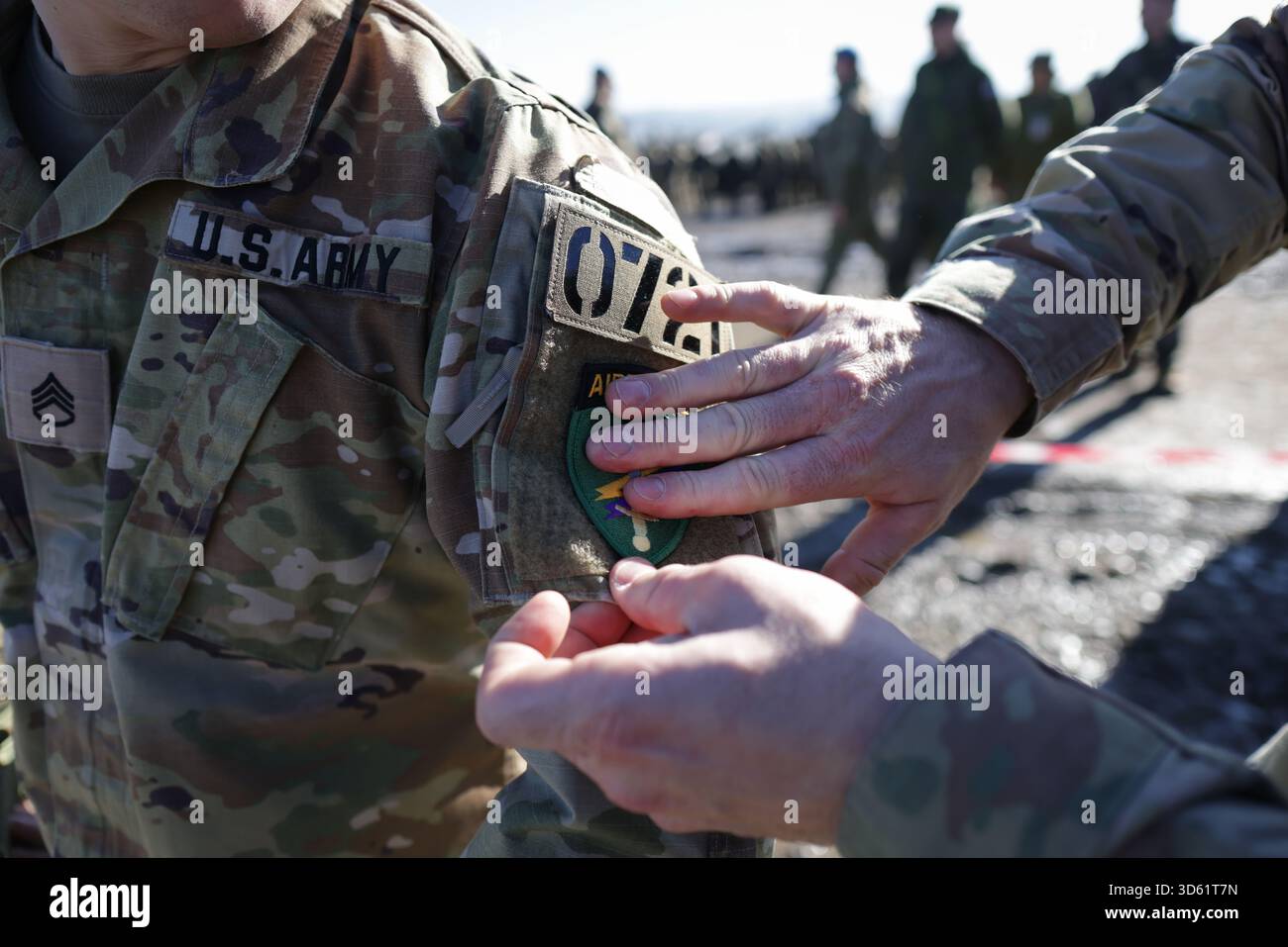 Cincu, Romania - November 13, 2025: Details with a US army patch during ...