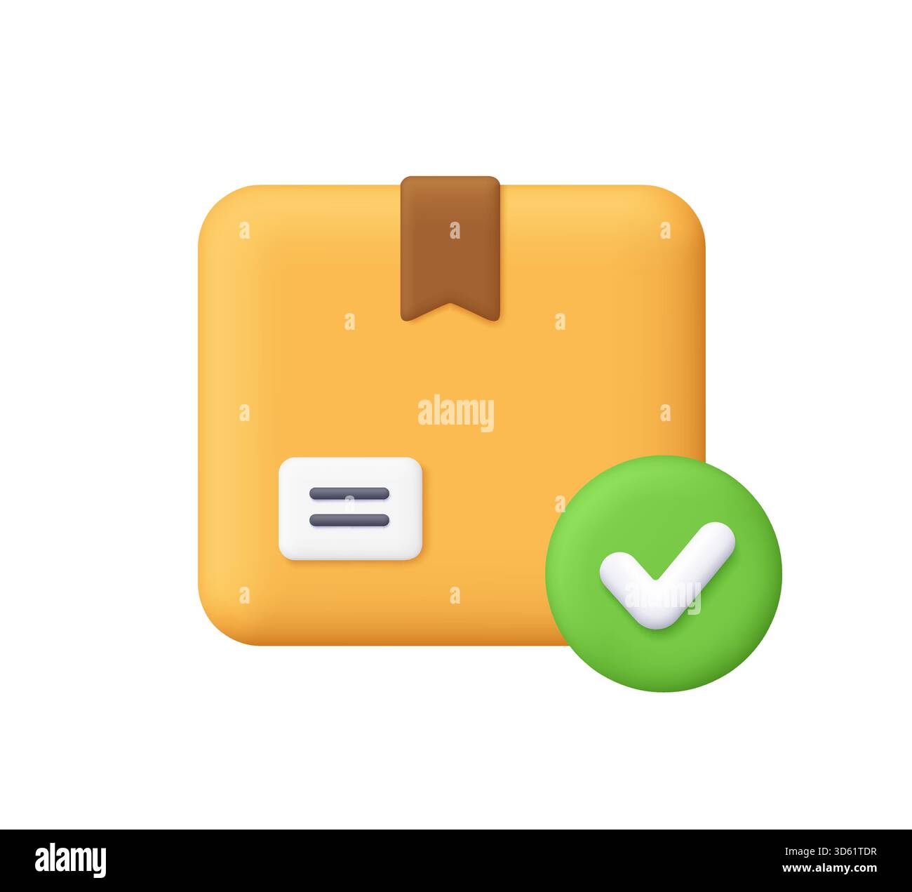 Cardboard package box with green check mark symbol. Approved delivery ...