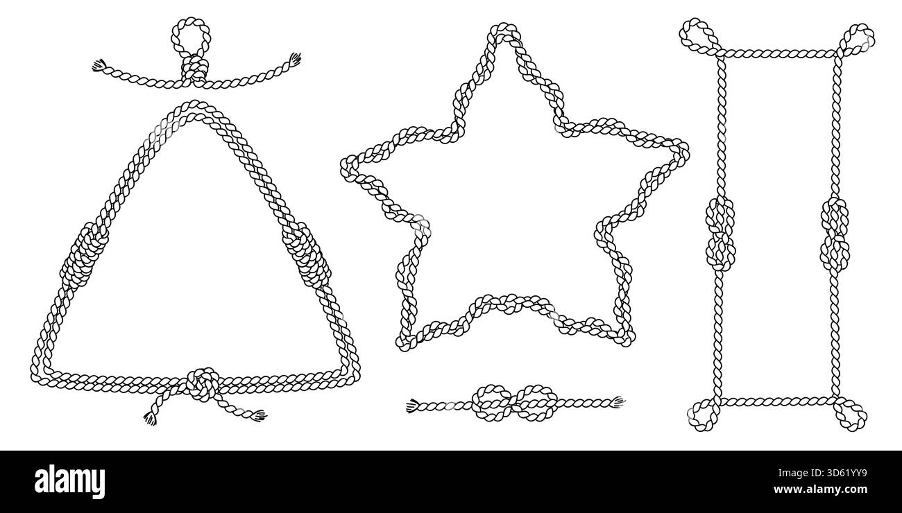 Nautical rope frames set isolated on white background. Vector ...
