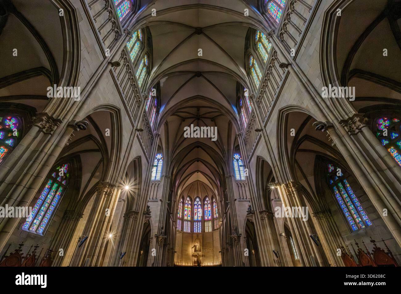 Neo-Gothic Cathedral Interior, Ribbed Vaulted Ceilings, Colorful ...