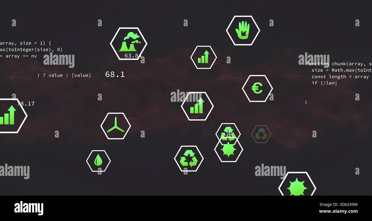 Displaying center cluster of green icons on digital dashboard with hex ...