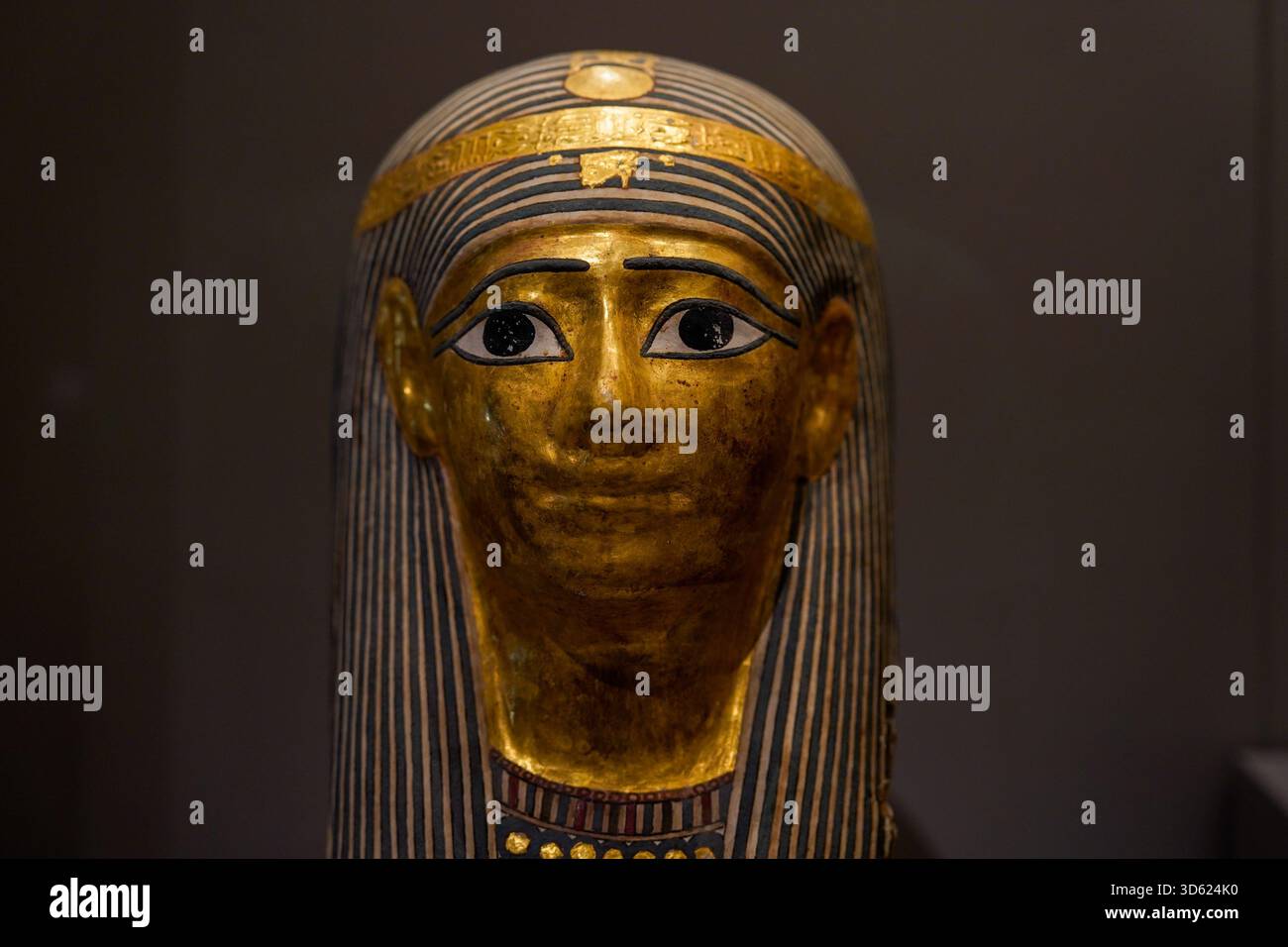 A mummy mask on display at the “Ancient Egypt Unveiled: Treasures from ...