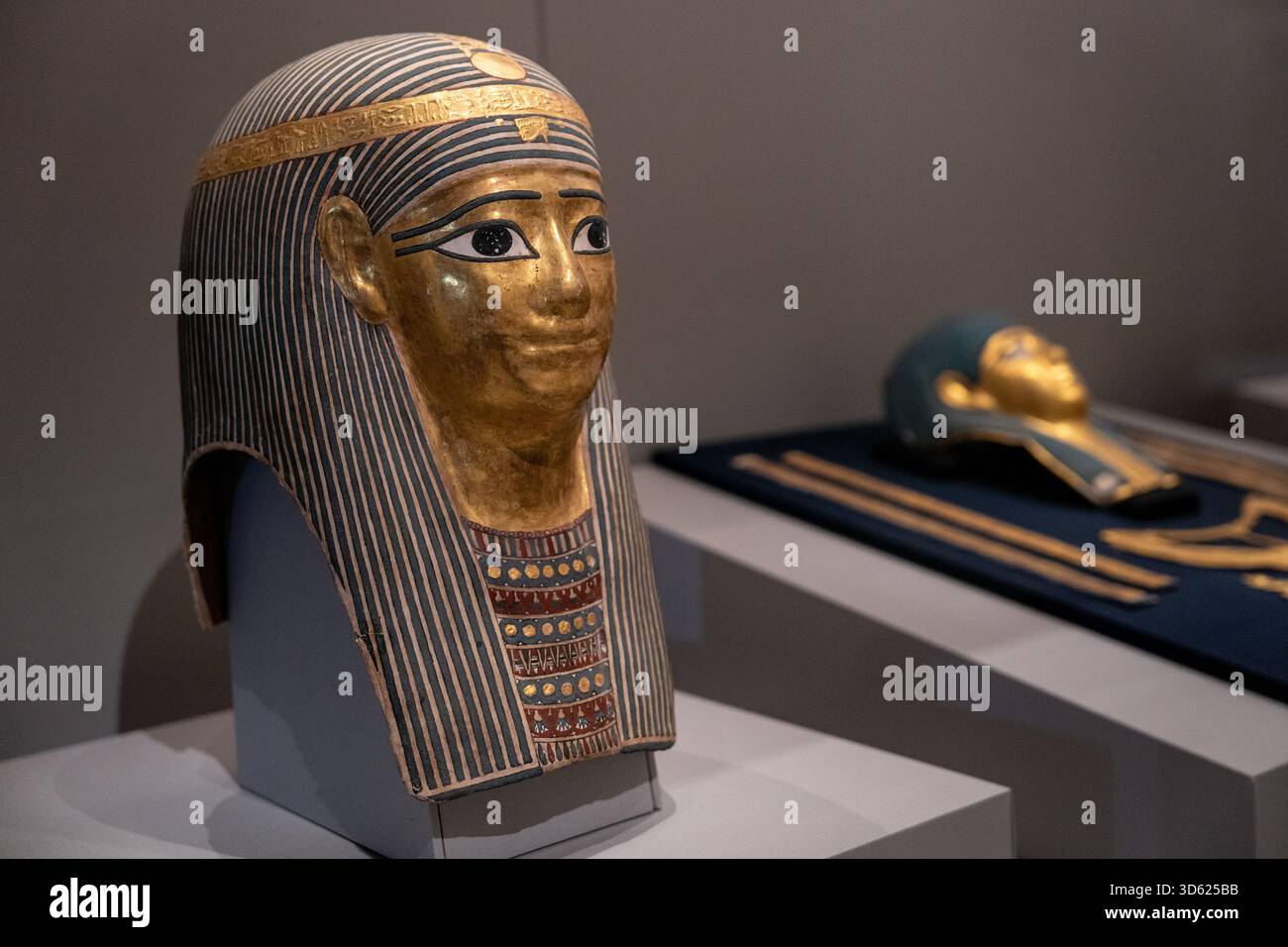 A mummy mask on display at the “Ancient Egypt Unveiled: Treasures from ...