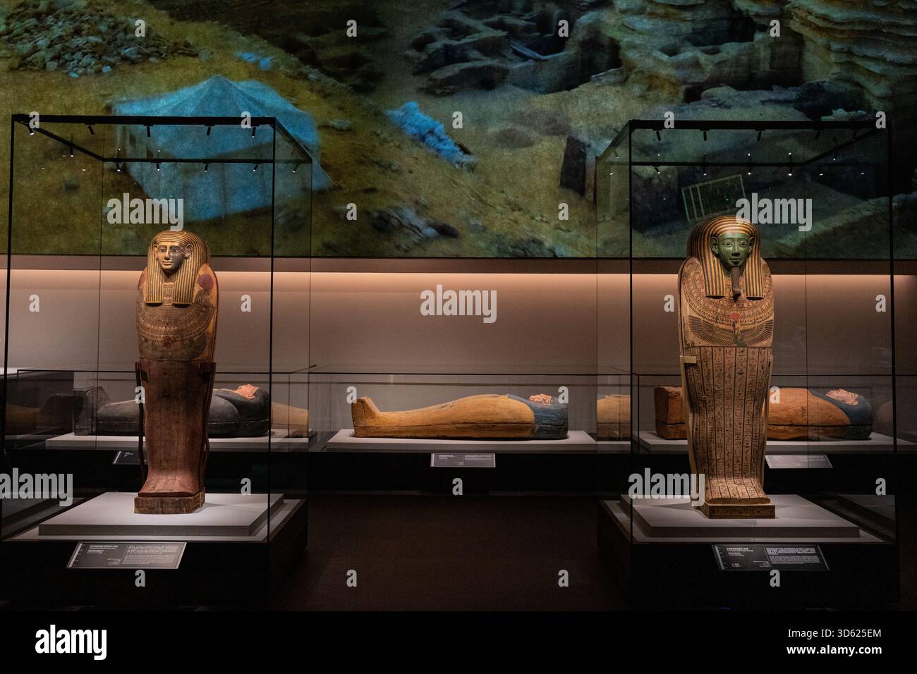 Anthropoid coffins on display at the “Ancient Egypt Unveiled: Treasures ...