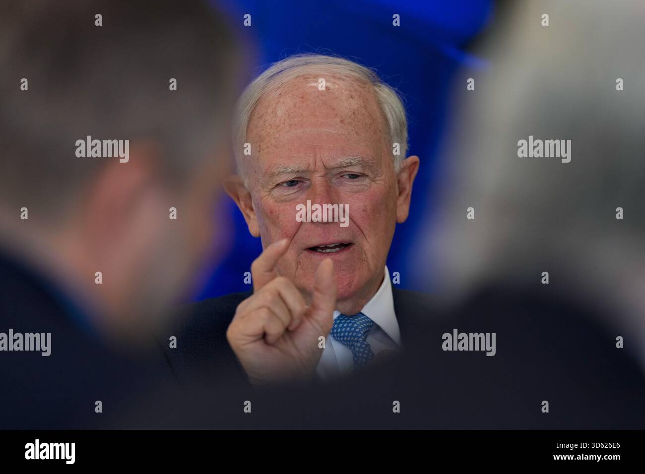 Tim Clark, the president of Emirates Airlines, speaks to journalists at ...