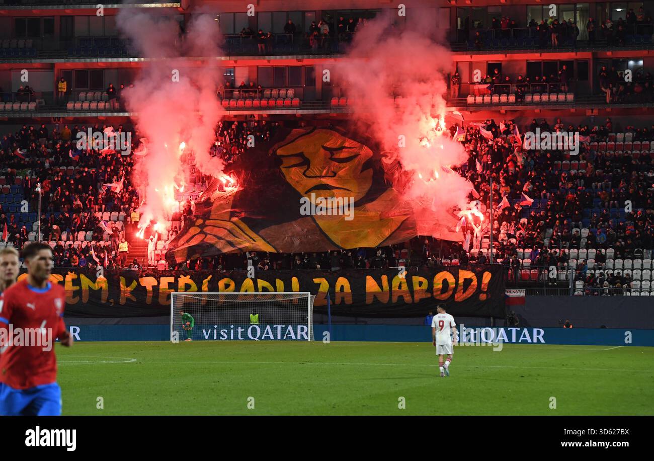 Pyrotechnics in the Czech Republic fans' stand during the Football ...