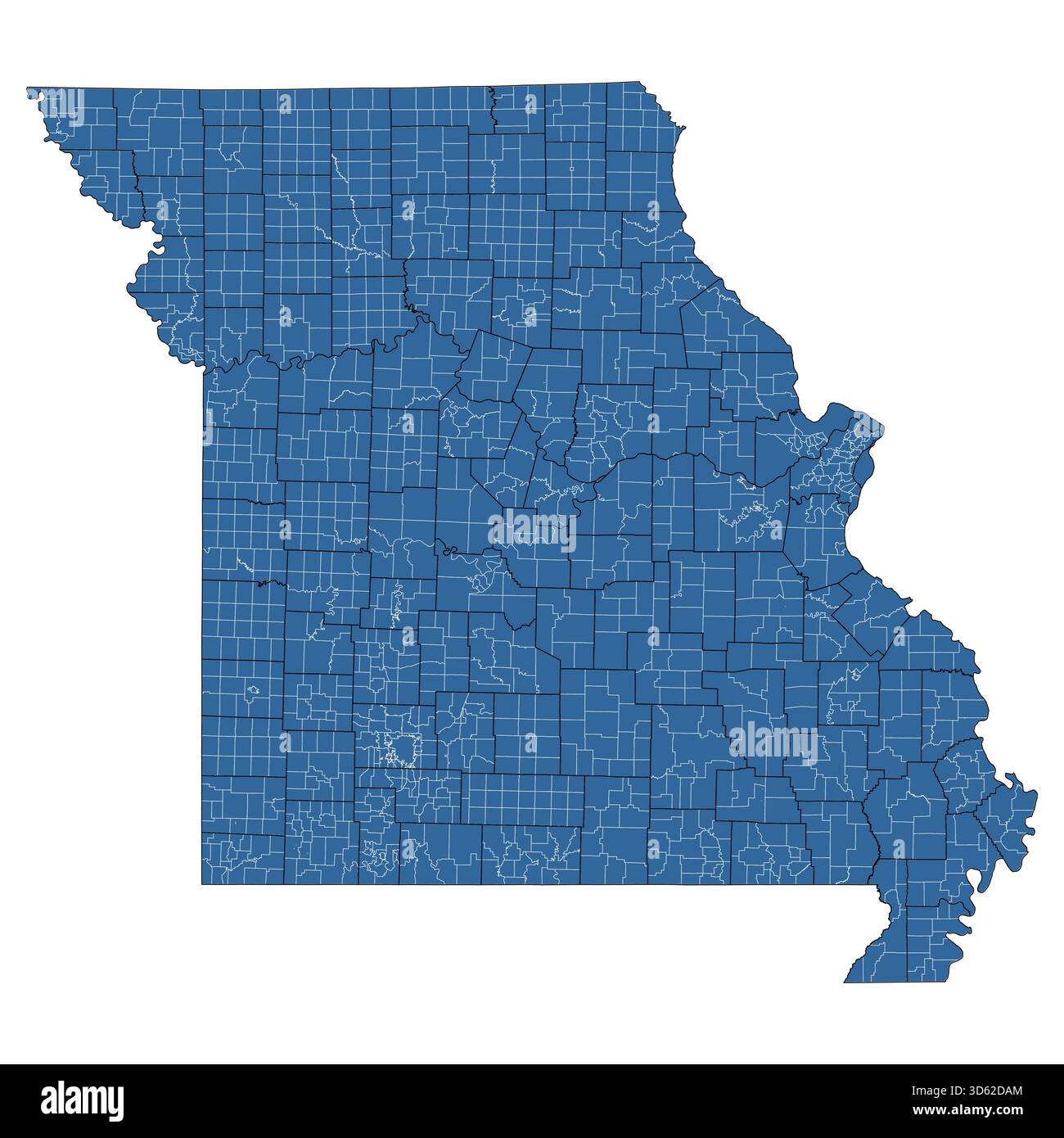 Vector outline map of Missouri state divided into counties and ...