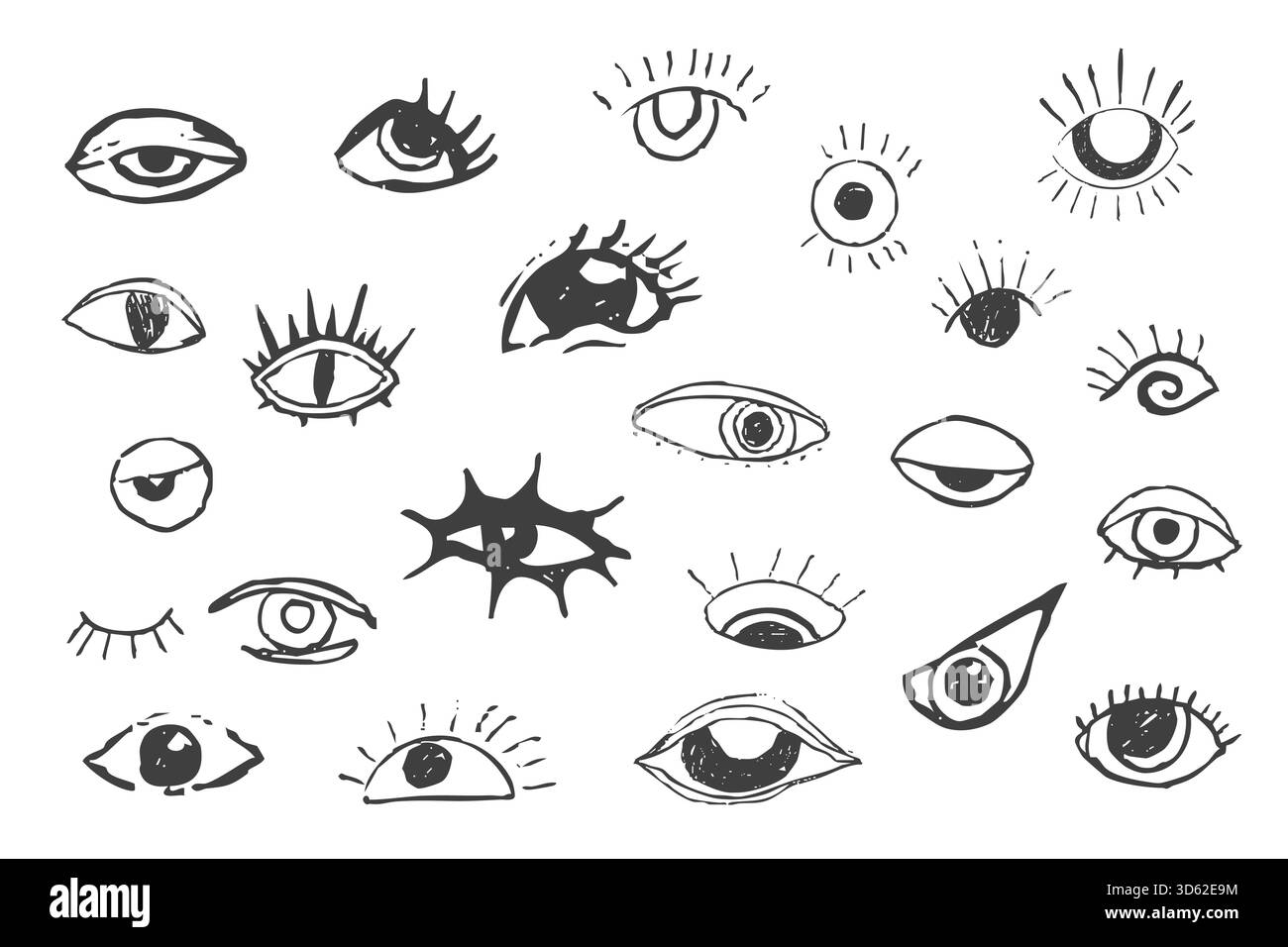 Eyes Crazy doodle black eyes. Open eye creative hand drawn human parts ...
