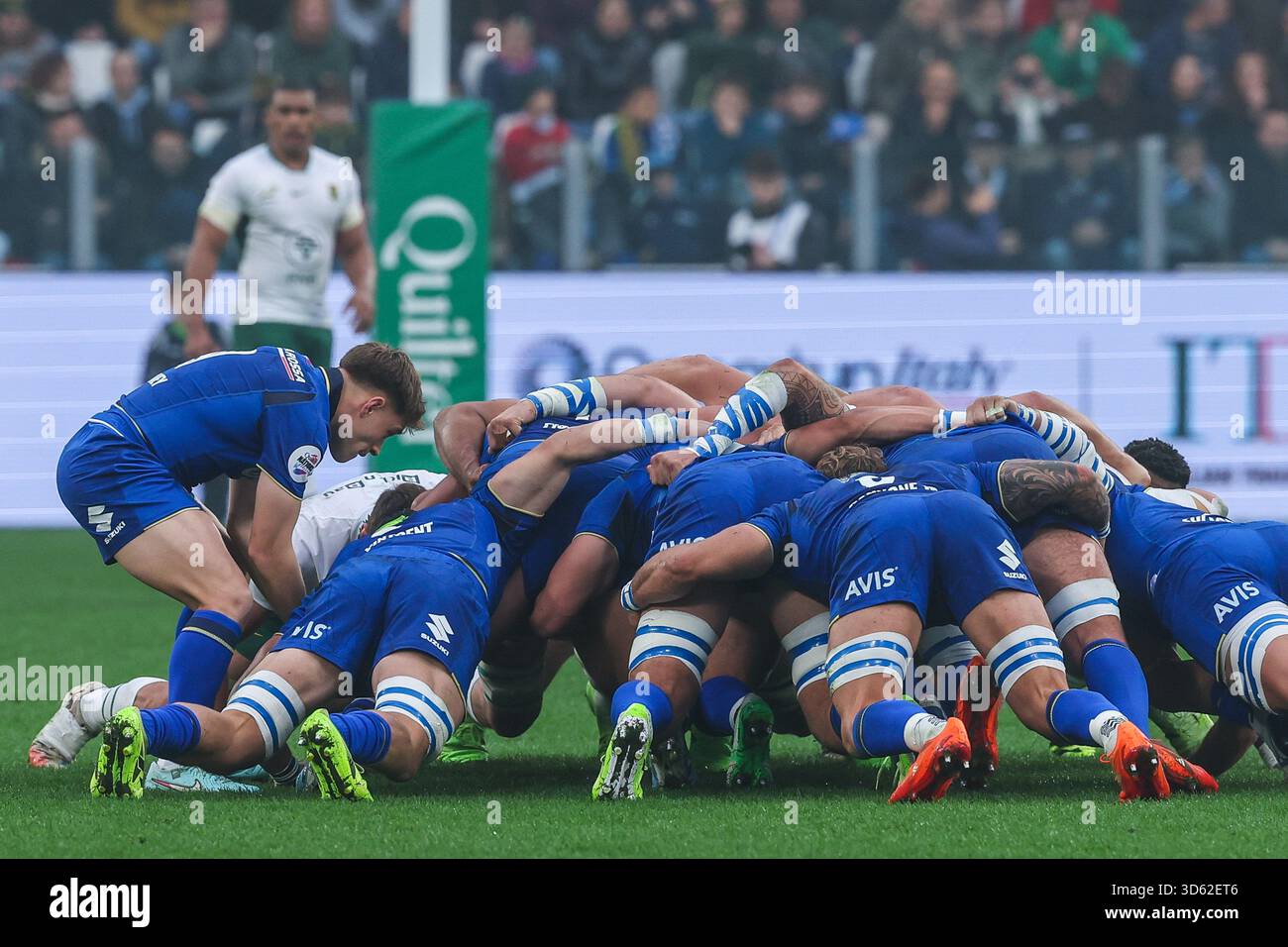 Stephen Varney of Italy holds the ball before feeding the scrum during ...