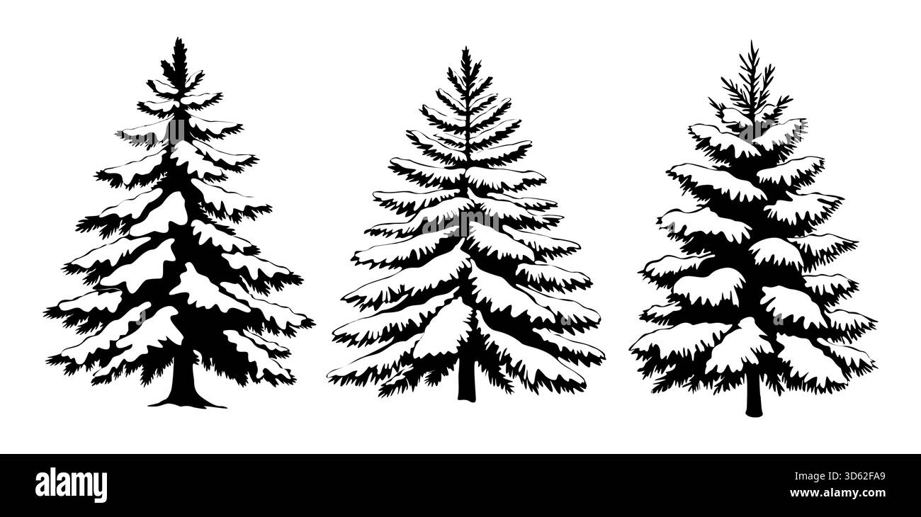 Snowy woodland trees pine Stock Vector Images - Alamy
