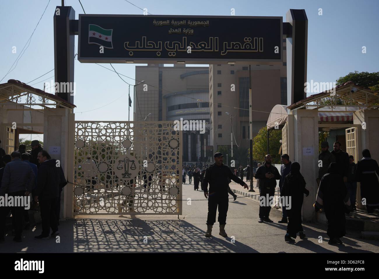 Aleppo, Syria. 18th Nov, 2025. People enter the Palace of Justice in ...