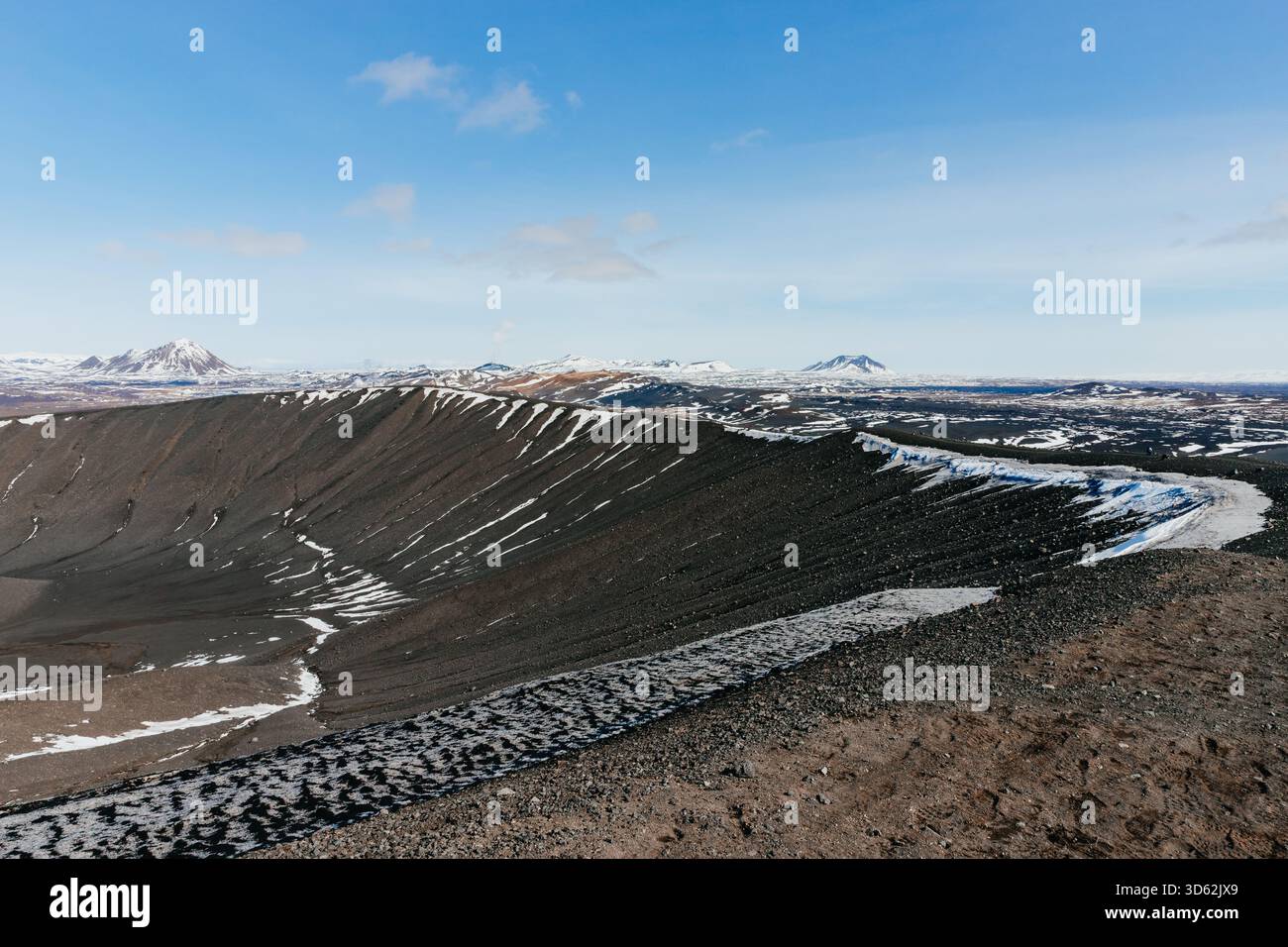 View of the circular crater of the Hverfjall volcano, Iceland Stock ...