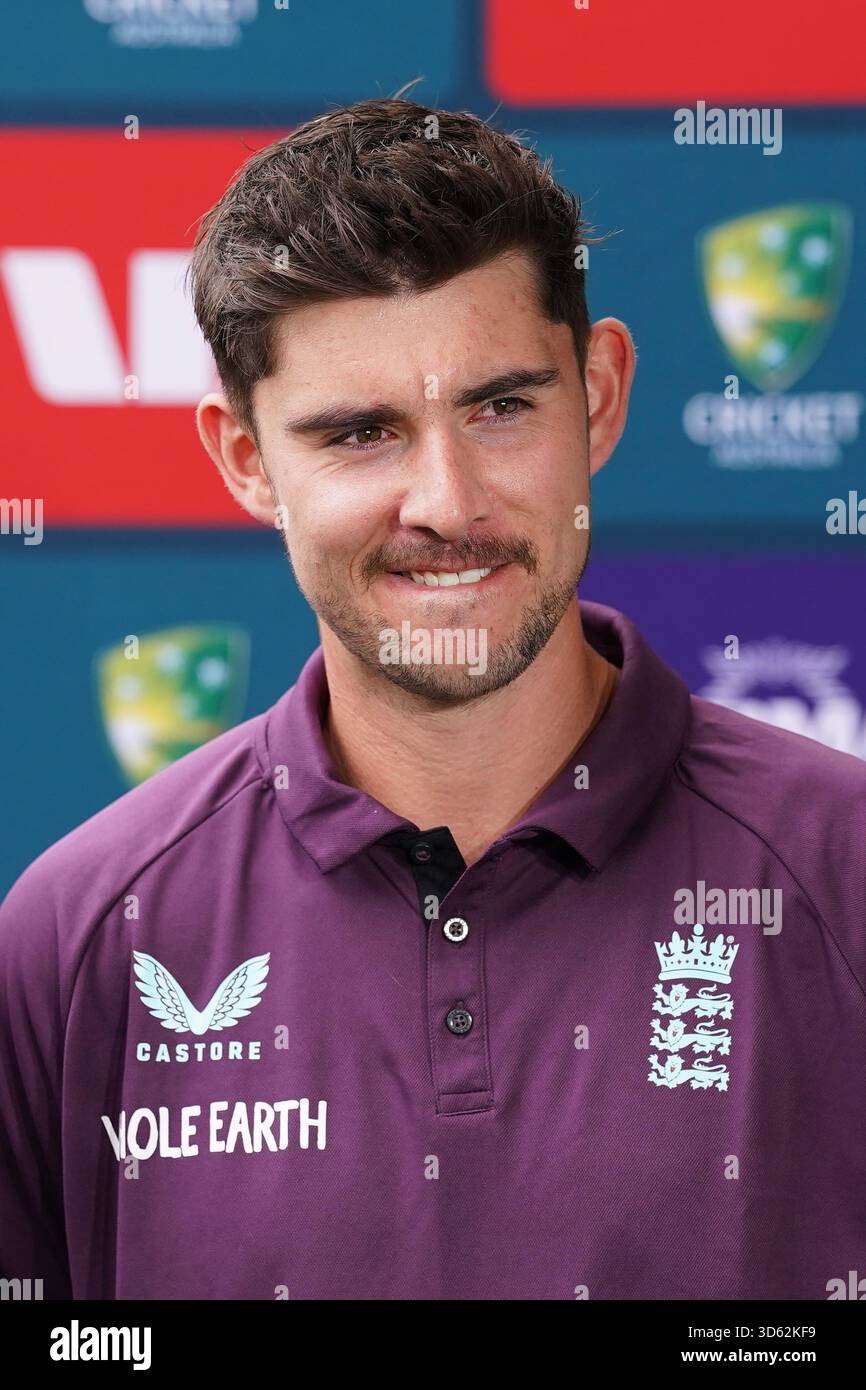England’s Josh Tongue looks on during a press conference at the Optus ...