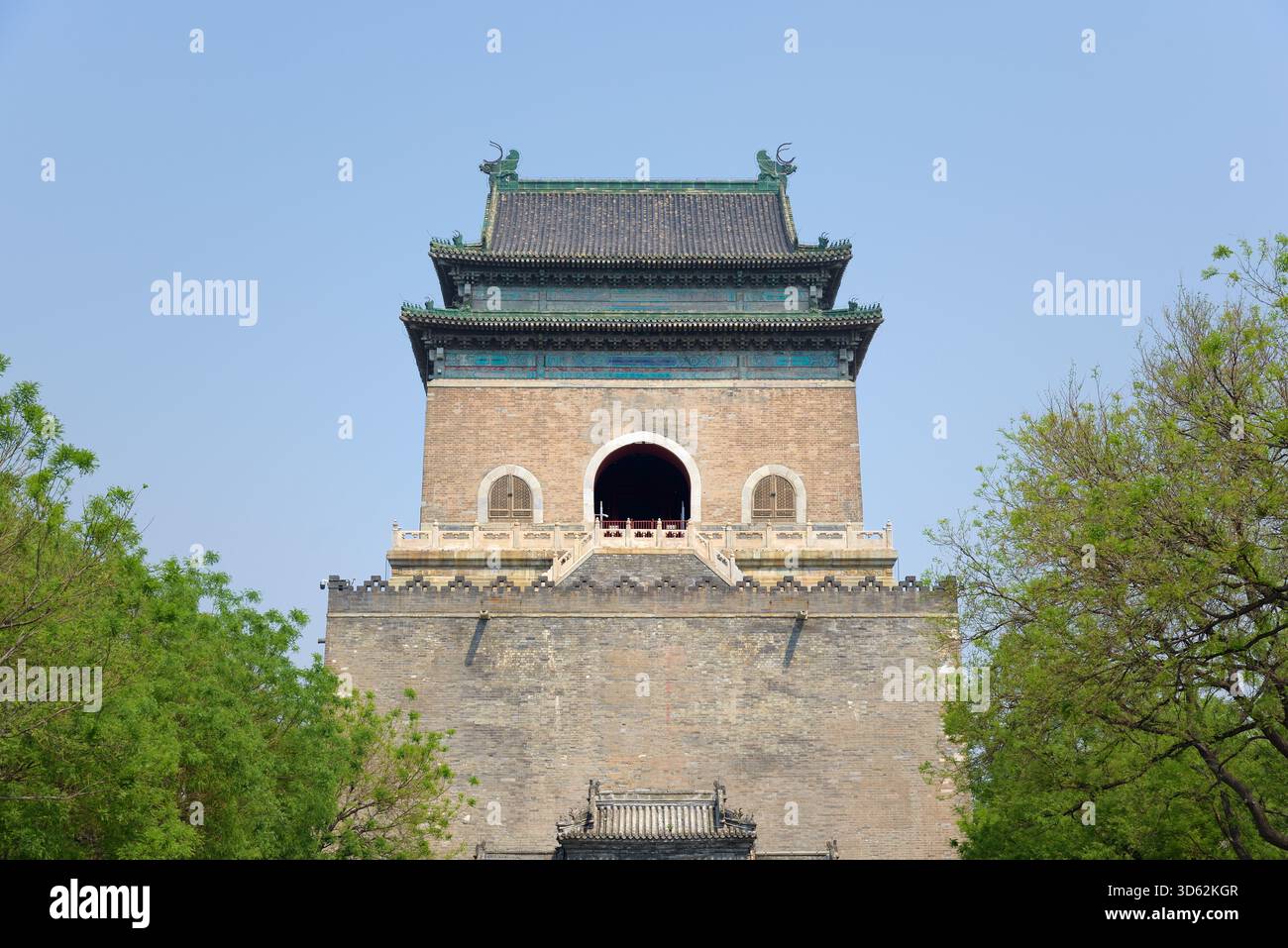 Bell Tower in Beijing, capital of China in spring, famous Peking landmark built in 1272 during ...