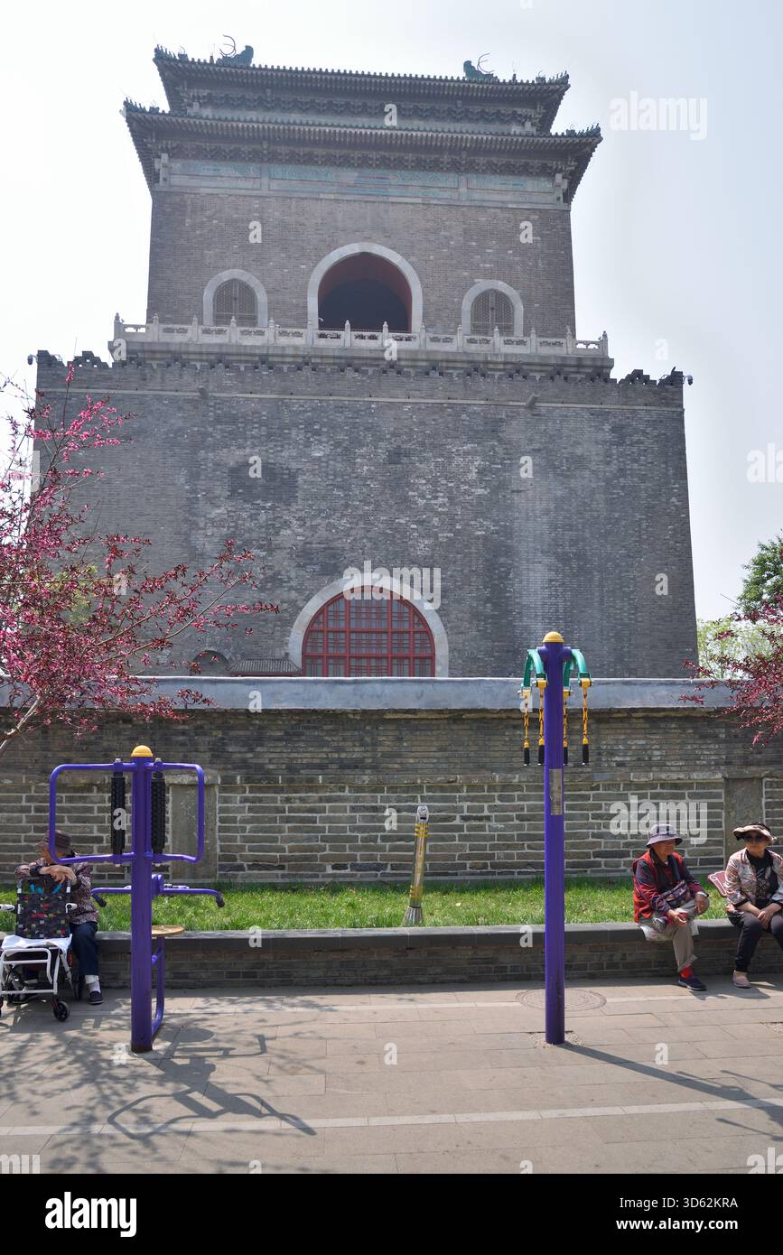 Bell Tower in spring, famous Peking landmark built in 1272 during the Yuan dynasty, in Beijing ...