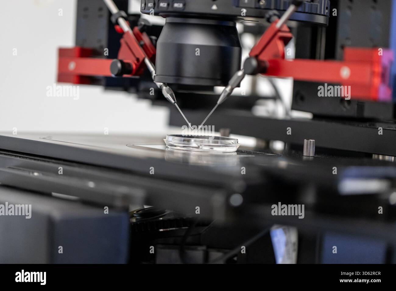 PRODUCTION - 26 September 2025, Bremen: Pipettes of a microinjector ...