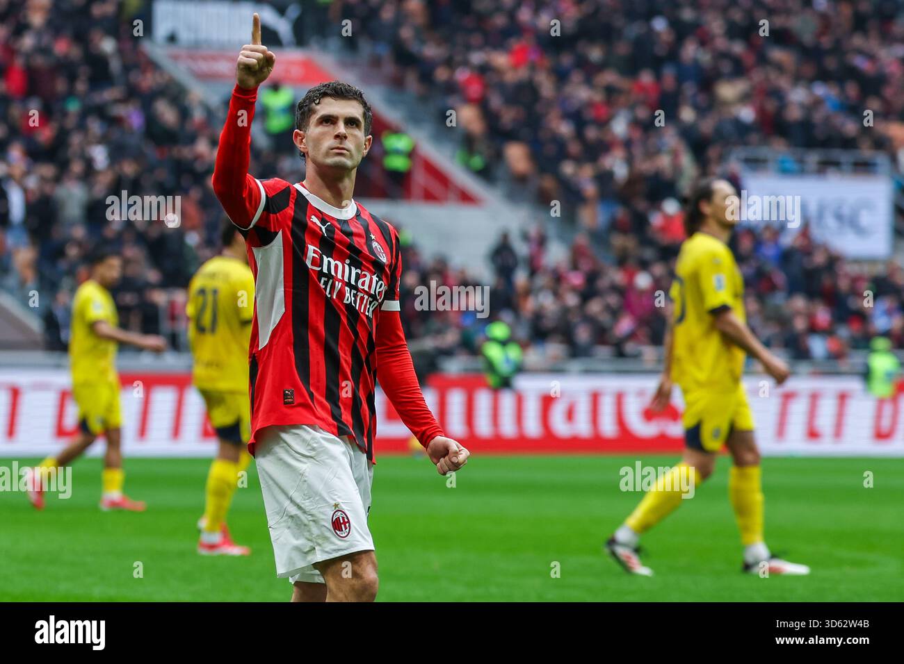 Christian Pulisic of AC Milan celebrates a goal during Serie A 2024/25 ...
