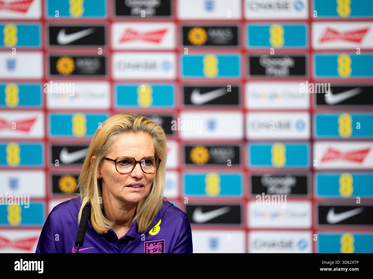 England manager Sarina Wiegman during a team announcement at Wembley ...