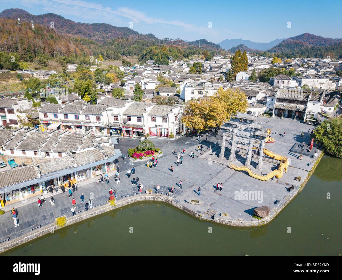 (EDITORS NOTE: Image taken with drone) Aerial view of Xidi Village with ...