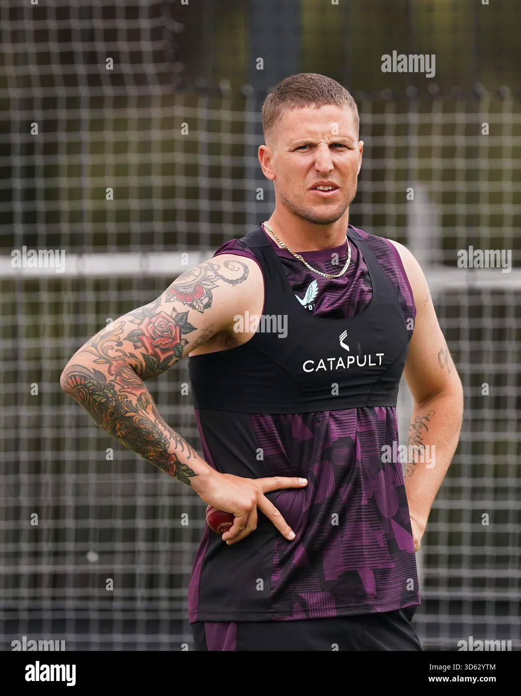 England’s Brydon Carse looks on during a nets session at the Optus ...