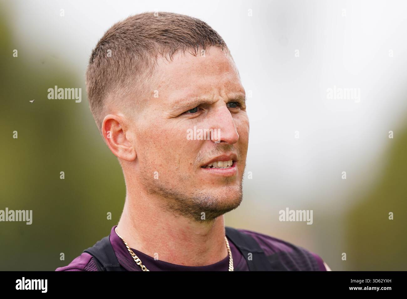England’s Brydon Carse looks on during a nets session at the Optus ...