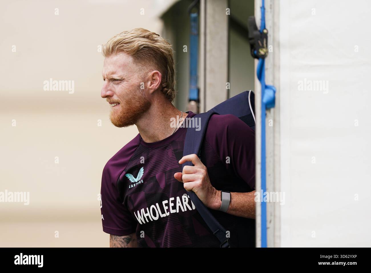 England’s Ben Stokes grabs his kit bag during a nets session at the ...