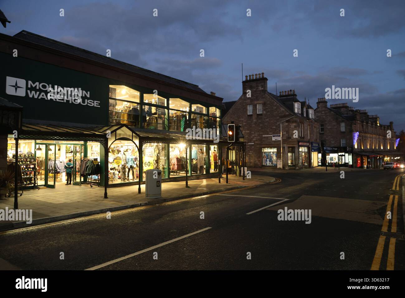 Pitlochry street scene by night Scotland November 2025 Stock Photo - Alamy