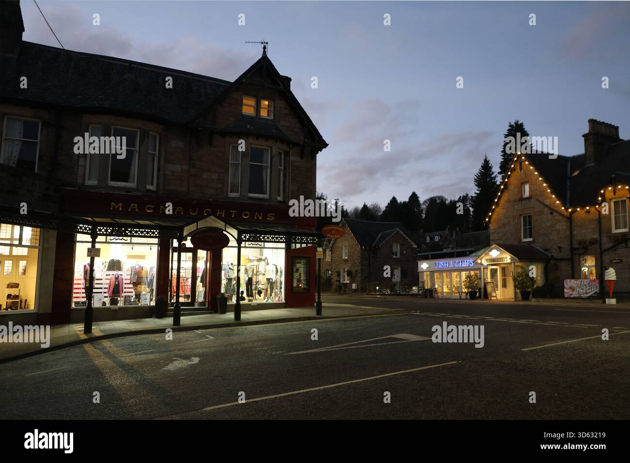 Pitlochry street scene by night Scotland November 2025 Stock Photo - Alamy
