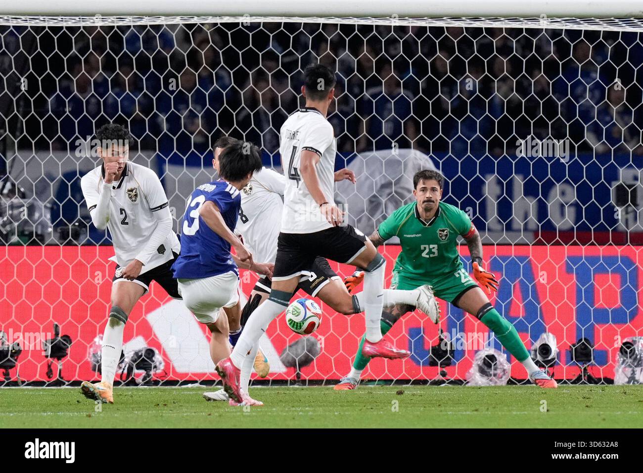 Japan's Keito Nakamura, front left, scores the third goal against ...